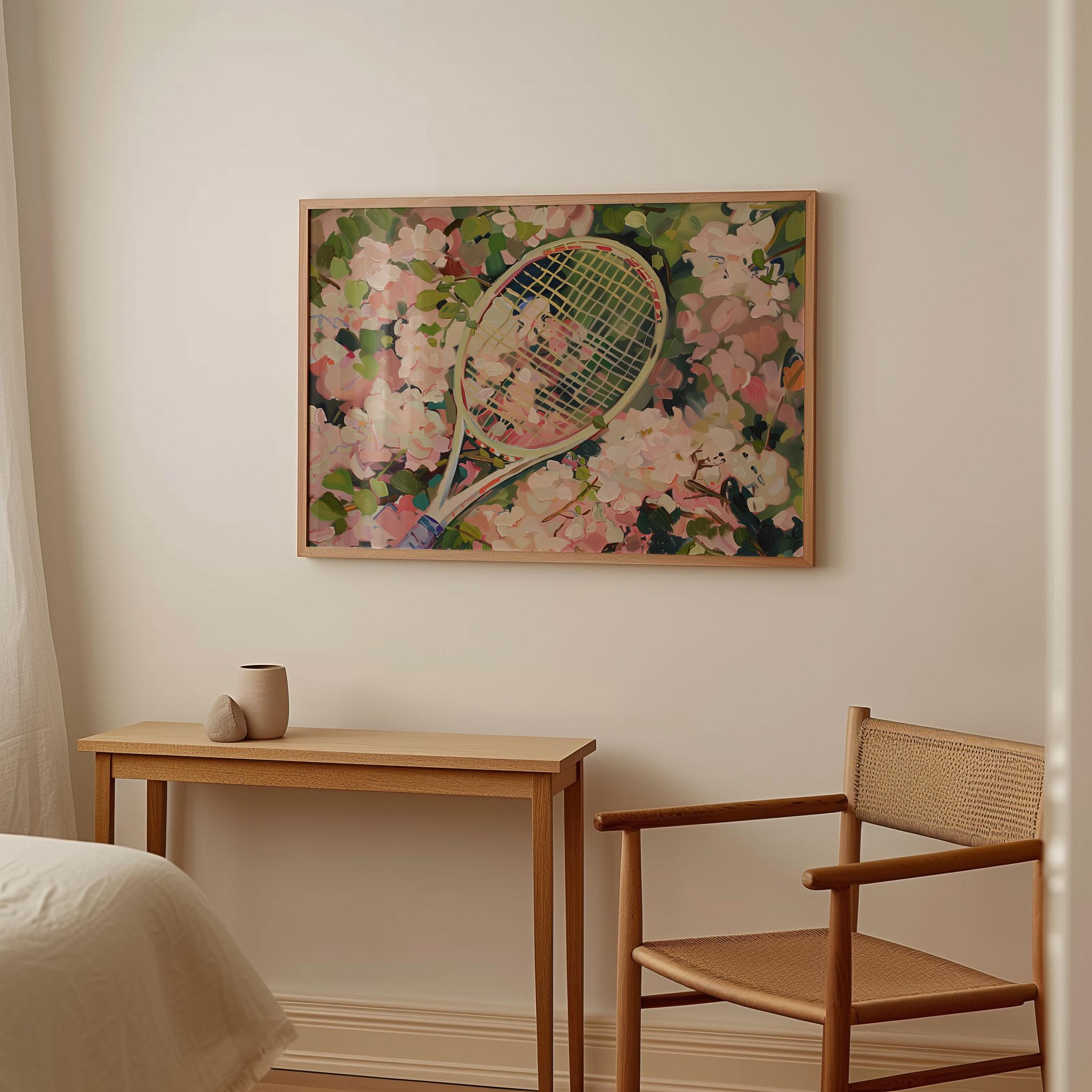 Pink Preppy Tennis Wall Art, Tennis Racket in Flowers, Girly Tennis ...