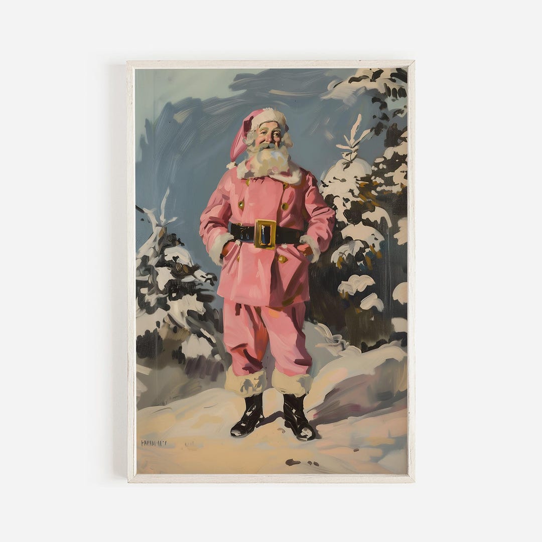 Santa Claus in Pink Outfit Wall Art, Girly Christmas Aesthetic, Pink ...