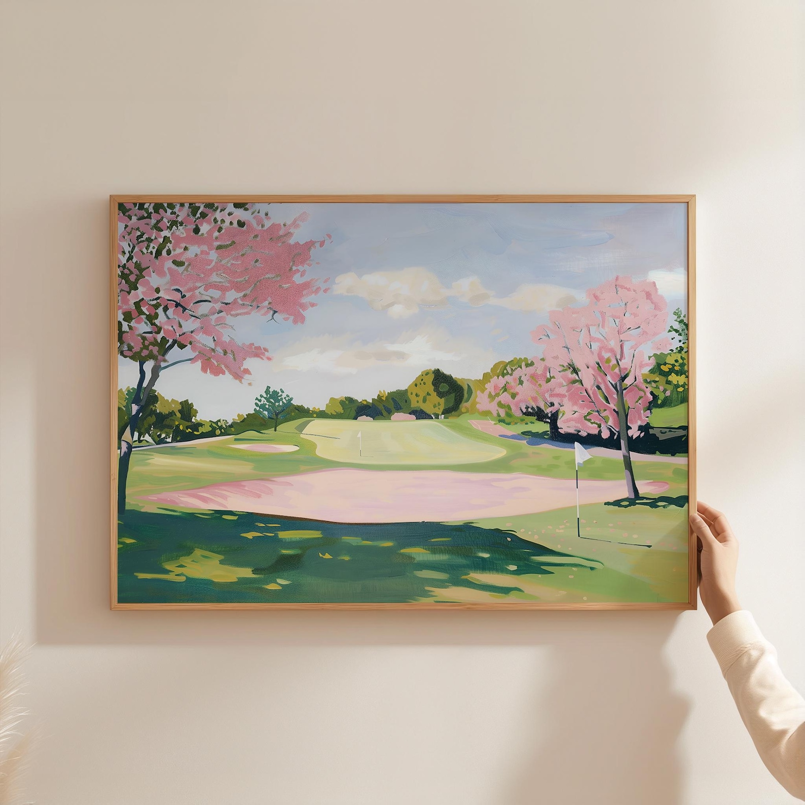 Girly Golf Course Wall Art, Pink Hue Country Club, Retro Oil Painting ...