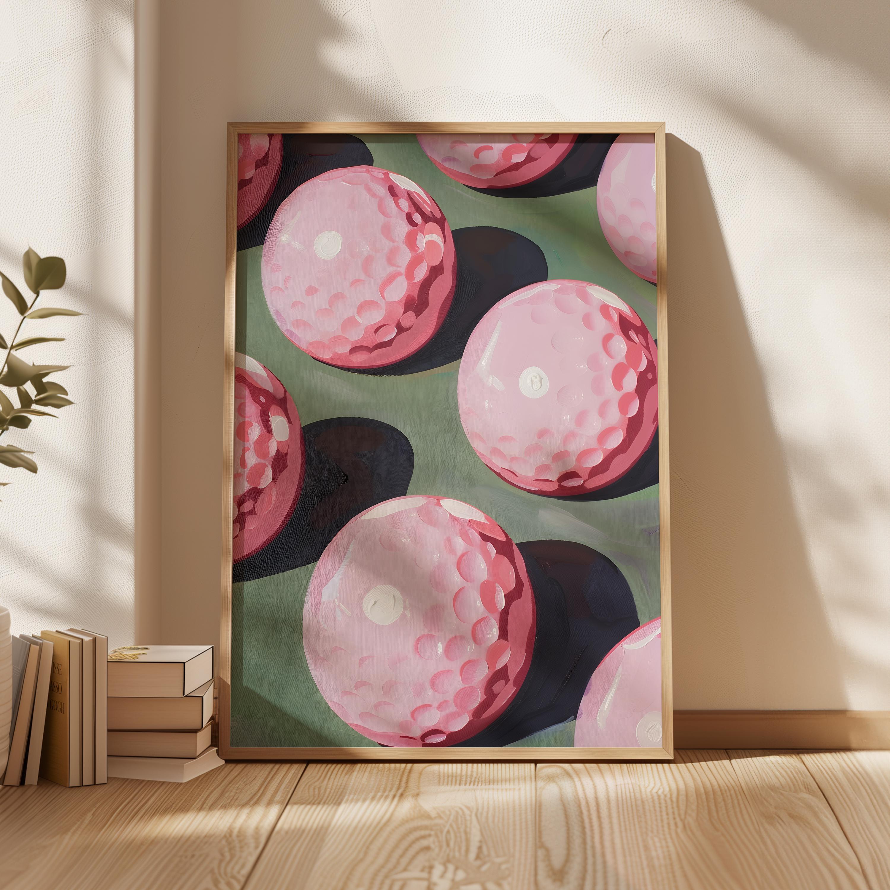 Retro Pink Golfball Wall Art, Vintage Golf Painting, Pink Athletics Art ...