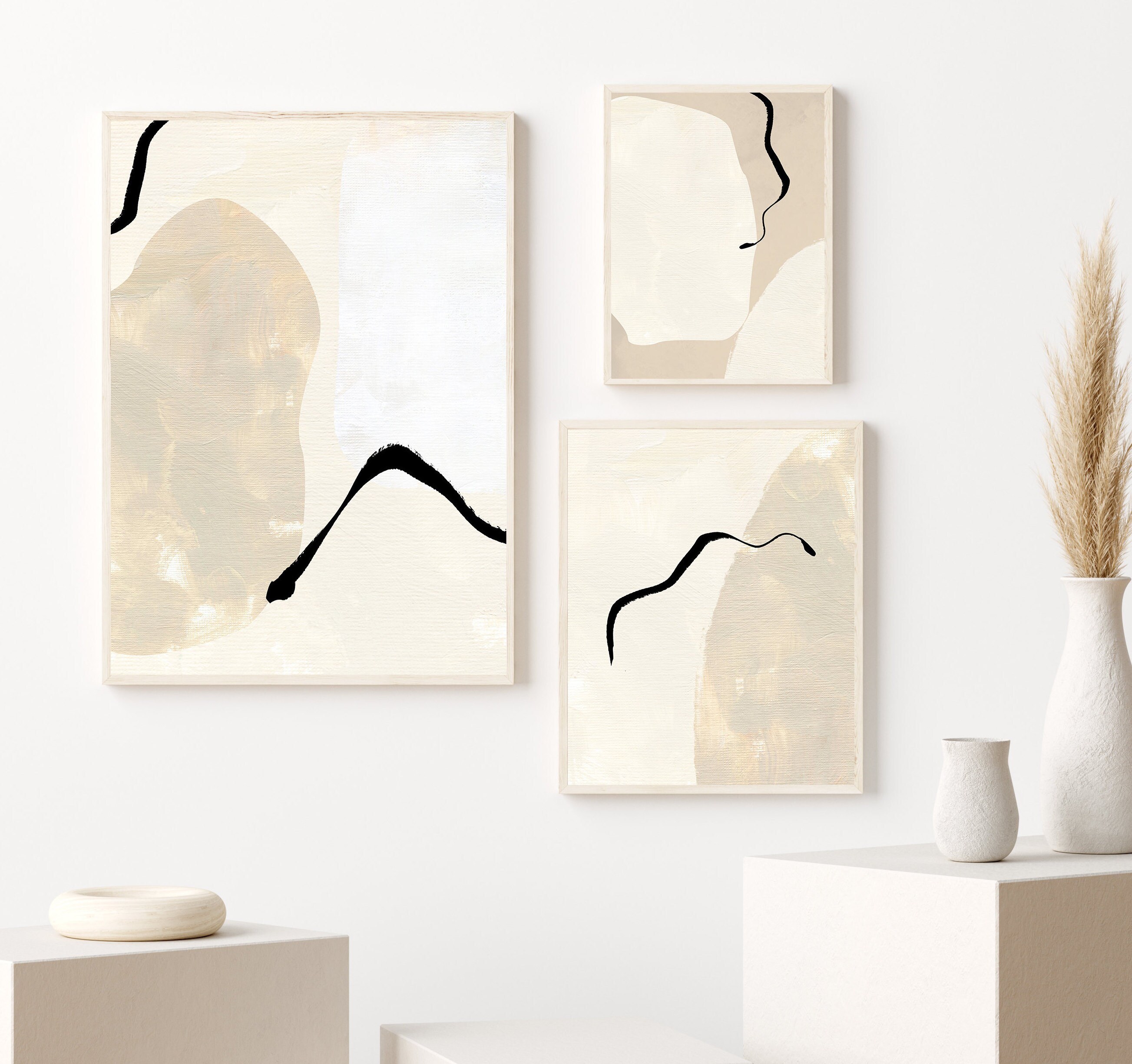 Set of 3 Prints Abstract Shapes Neutral Tones Poster - Etsy