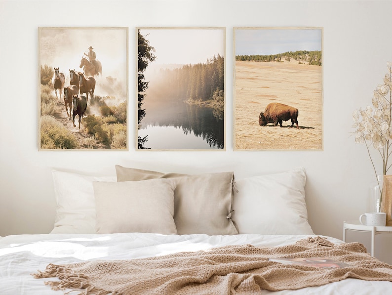 Rustic Western Print Set Cowboy Wall Art Large Bison Poster | Etsy