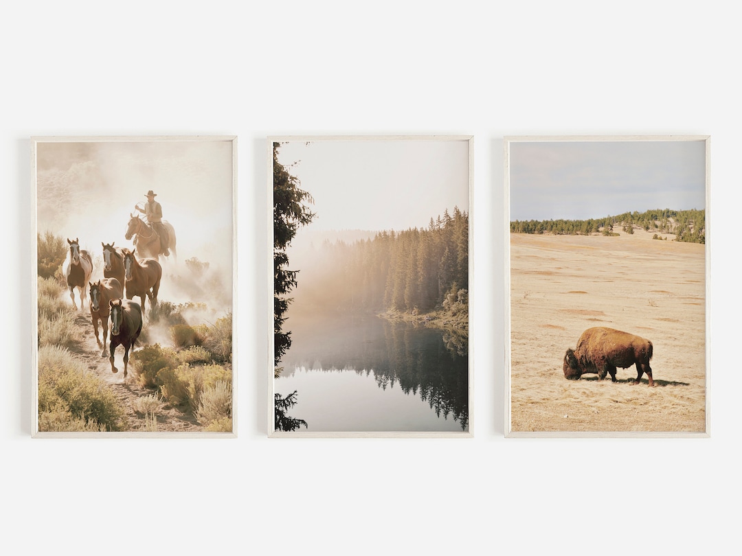 Rustic Western Print Set, Cowboy Wall Art, Large Bison Poster, Print ...