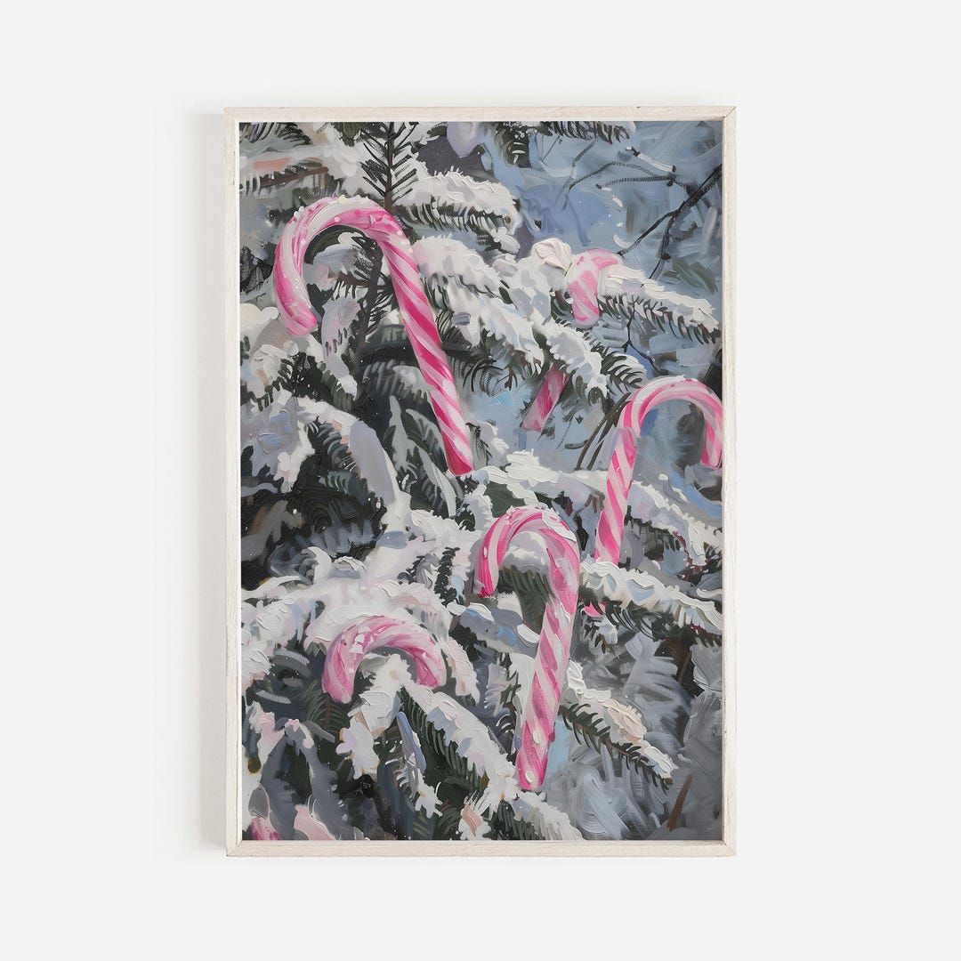 Pink Candy Canes on Christmas Tree Print, Girly Home Decor, Holiday ...