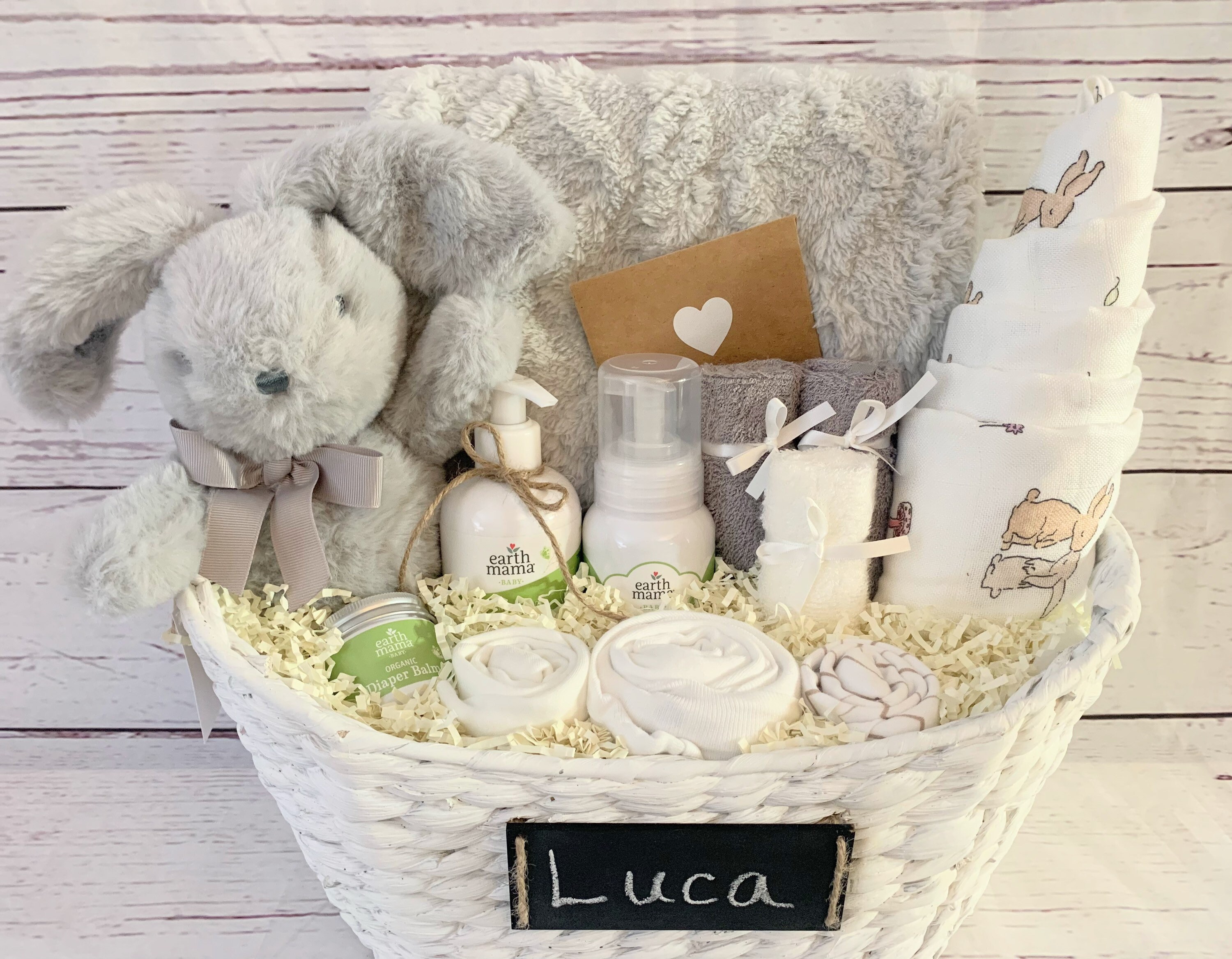 Organic Bunny Baby Gift Basket Personalize Name Gender - Etsy