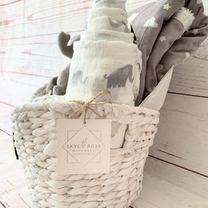 Organic Baby Gift Basket, Personalize Name, Gender Neutral Baby Basket ...