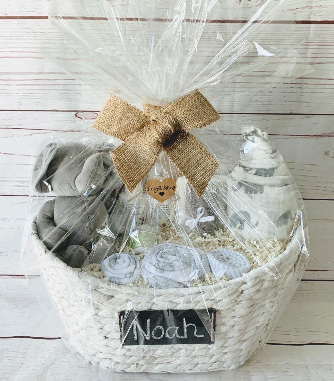 Organic Bunny Baby Gift Basket, Personalize Name, Gender Neutral Baby ...