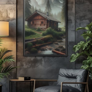 Wall Art Rustic Log Cabin in the Woods by Beautiful Stream Tranquil ...