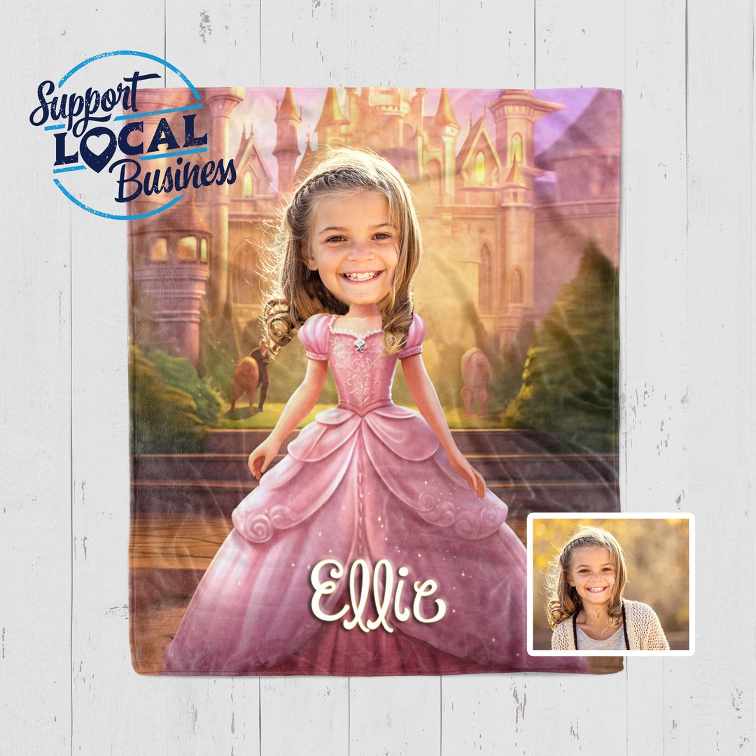 Kids Princess Blanket, Personalized Kids Face Blanket, Custom Blanket ...