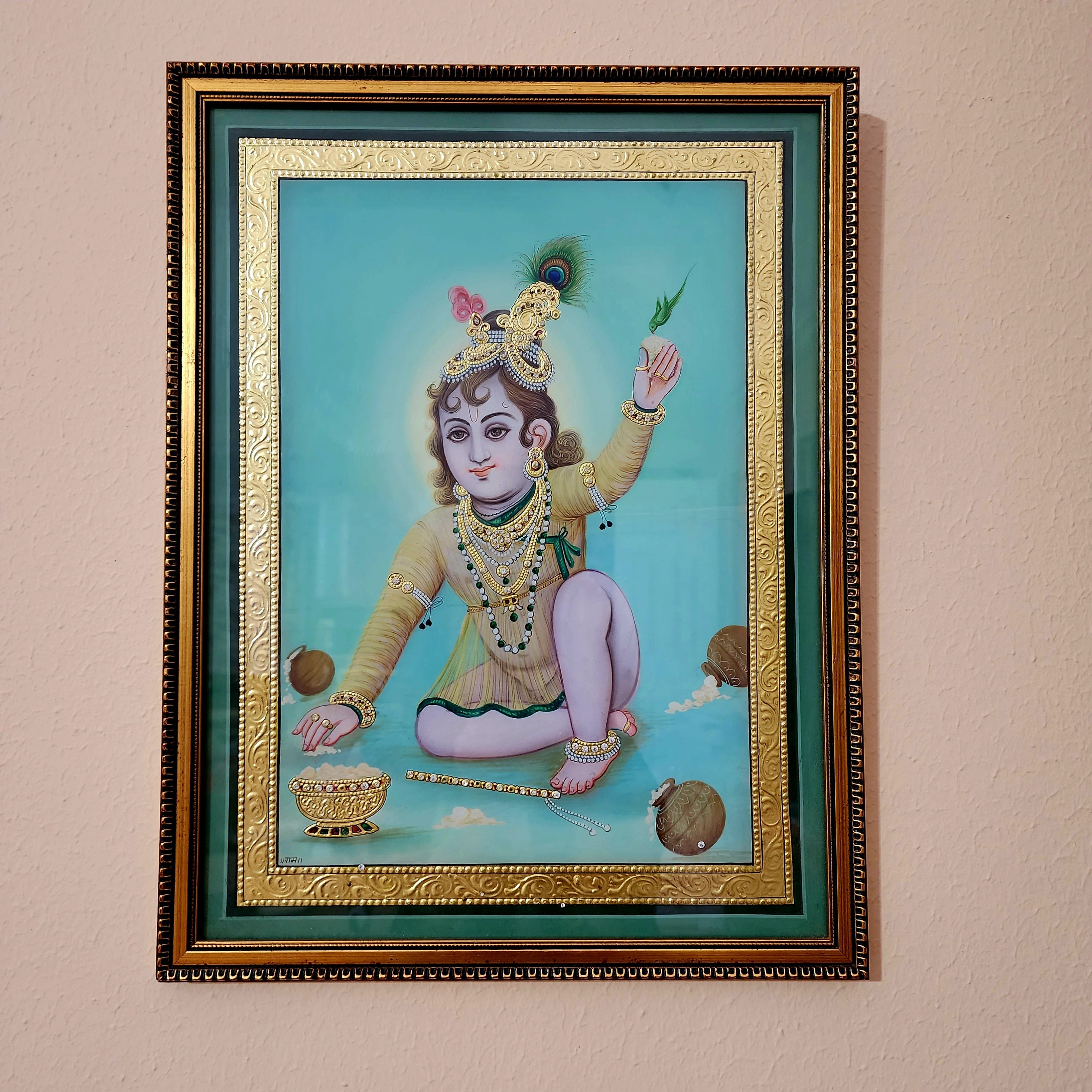 Bal Krishna Oil Painting: Indian Traditional Art, Gold Leaf Framed - Etsy