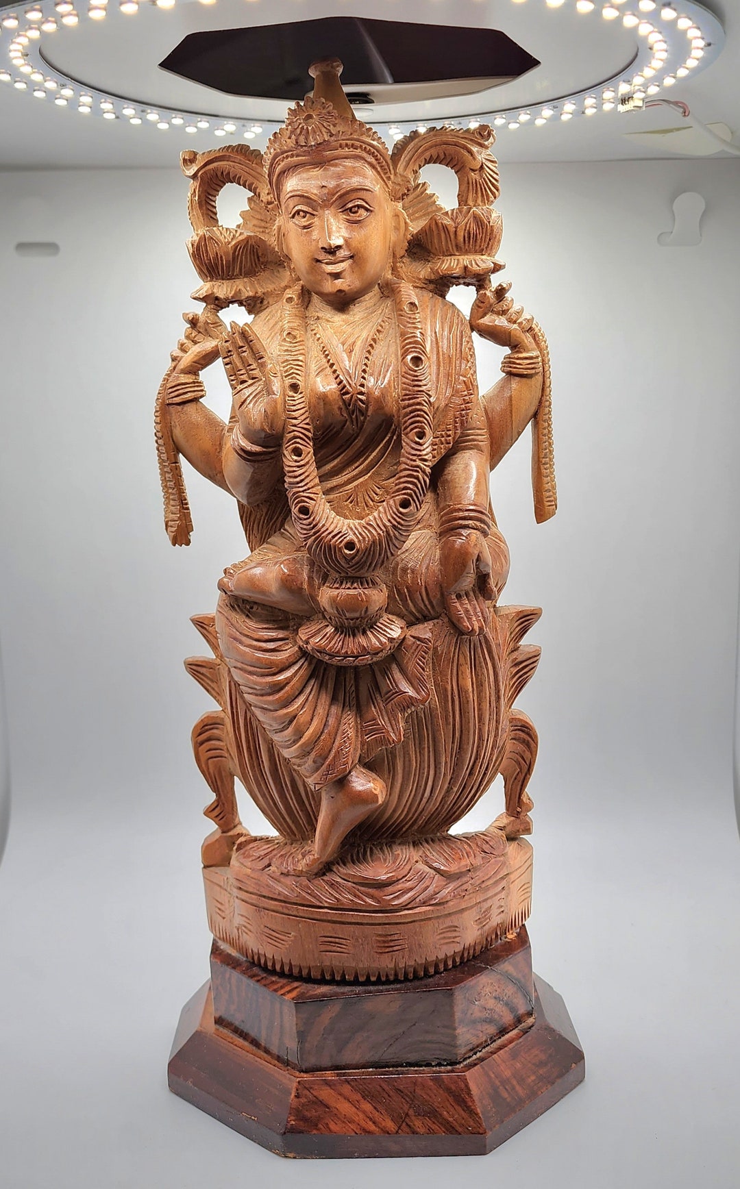 Hand Carved Sandalwood Goddess Laxmi Statue With Rosewood Base - Etsy