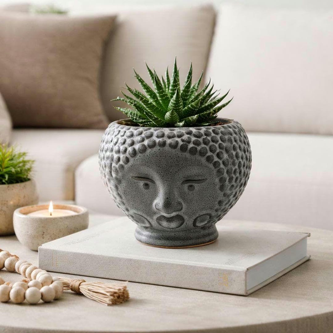 Hand-painted Buddha Face Planter: Ceramic Spiritual Decor - Etsy