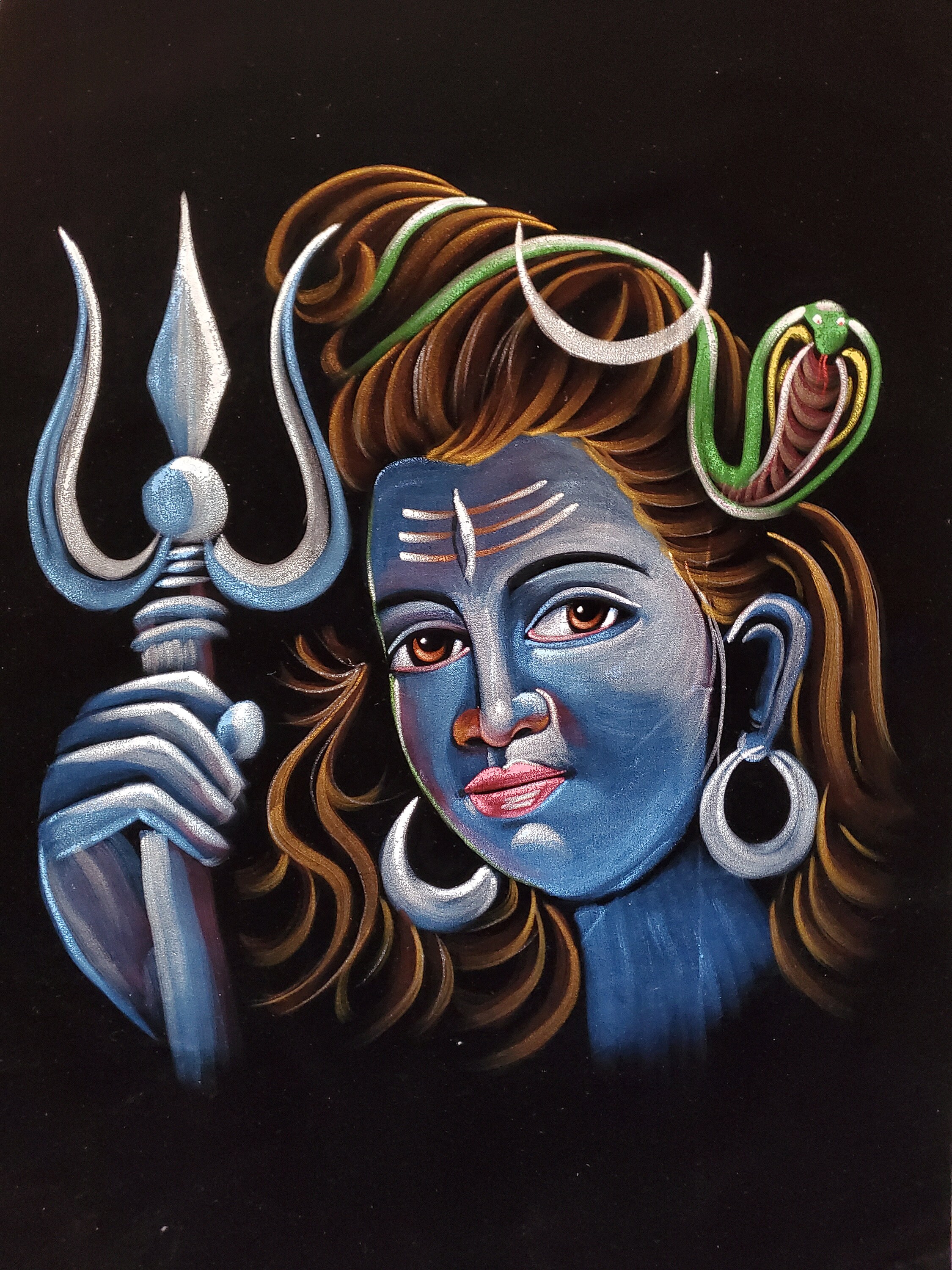 Lord Shiva Wall Art Framed Painting on Velvet, Hindu Spiritual Decor ...