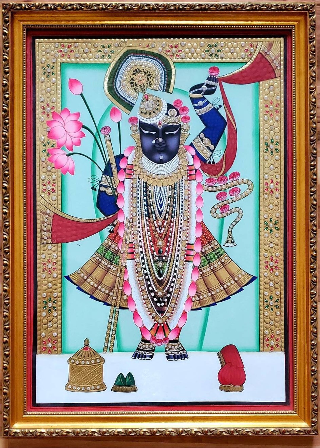 Krishna Srinathji Oil Painting: Hand-painted Hindu Wall Art - Etsy
