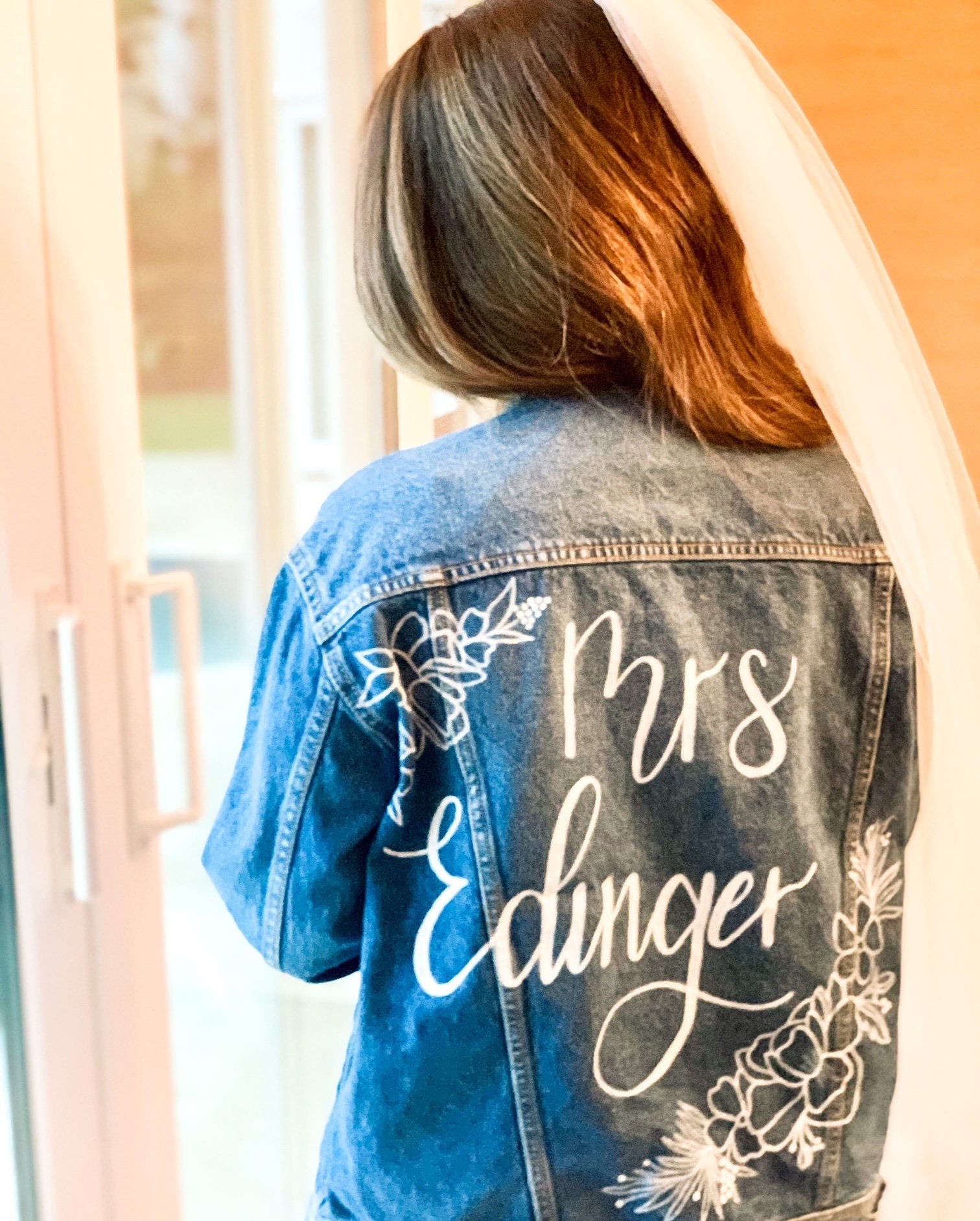 Custom Calligraphy Jacket | Custom Jean Jacket | Bride Calligraphy ...