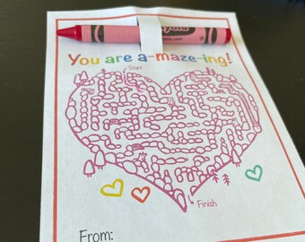 Printable Maze Game Valentine Card, Crayon Holder Note Instant Download ...