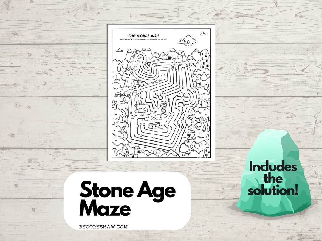 Stone Age Maze Puzzle, Labyrinth Game, Printable Activity, Instant ...