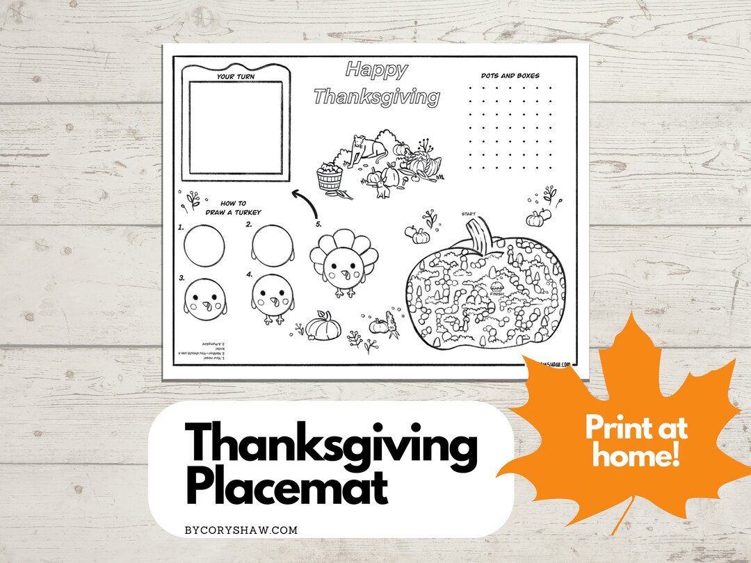 Printable Thanksgiving Placemat, Thanksgiving Activity, Kids Coloring ...