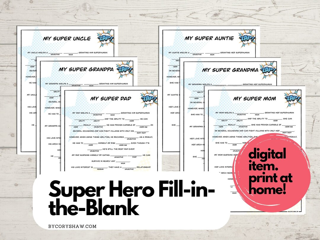 Printable Comic Book Superhero All About Fill in the Blank Gift for ...