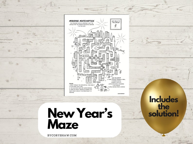 New Year 2023 Maze Game, Labyrinth Game, Printable New Year Activity ...