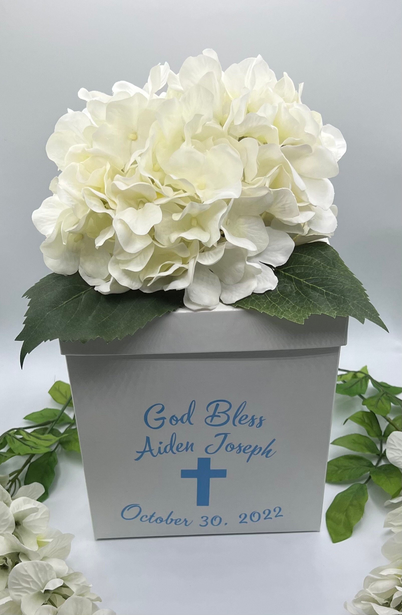 Christening Flower Centerpiece | Personalized Baptism Decor - Etsy
