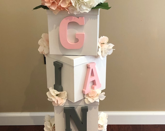 Baby Block Tower Baby Box Tower Decoration Gender Reveal - Etsy