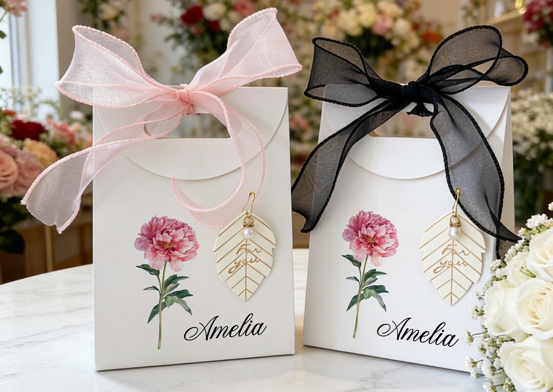 Custom Birth Flower Gift Bags, Elegant Ribbon Tie Rope Gift Bags ...