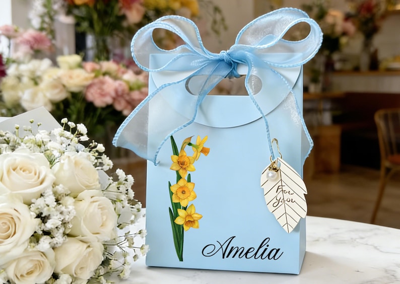 Custom Birth Flower Gift Bags, Elegant Ribbon Tie Rope Gift Bags ...