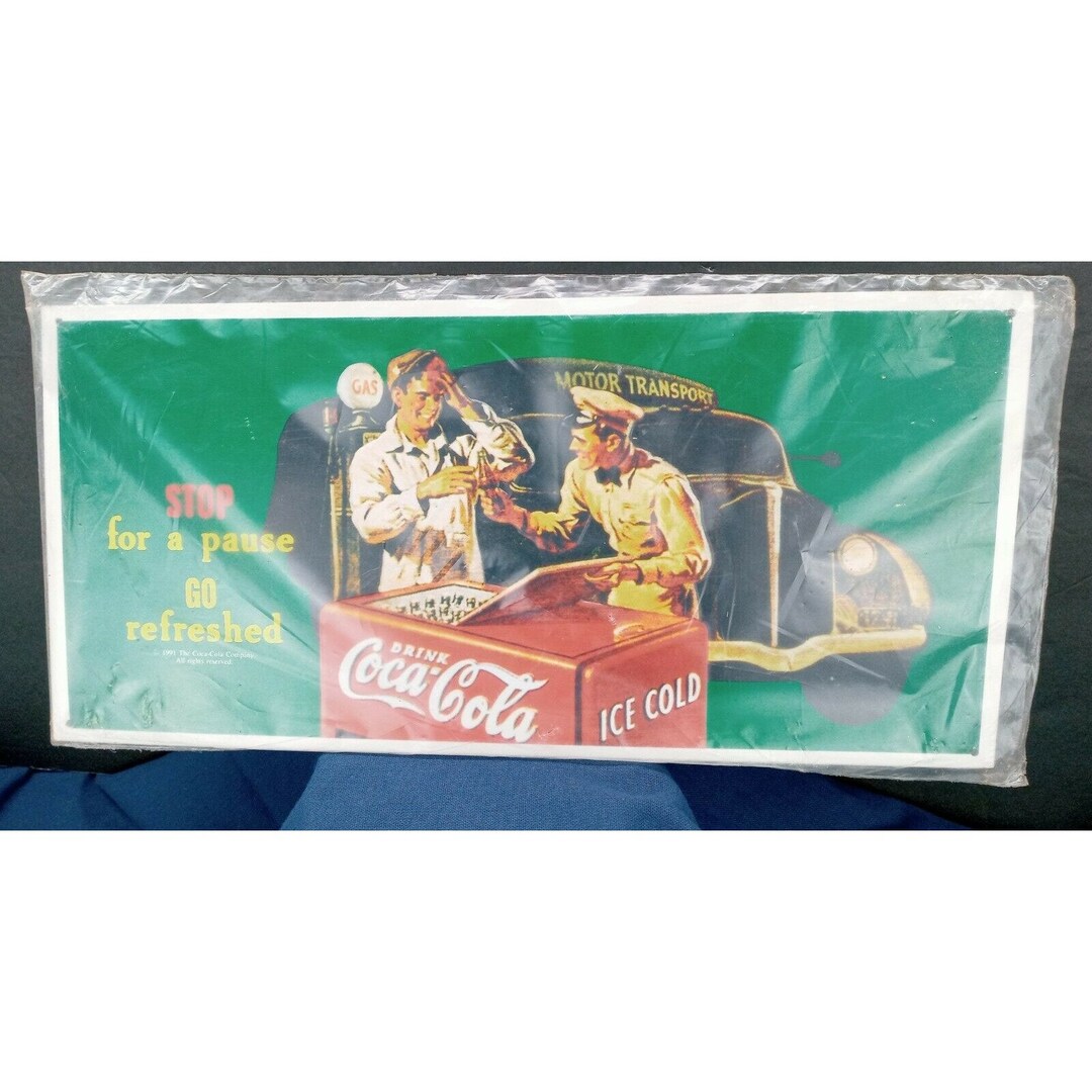 Coca Cola Tin Sign Stop Pause Go Vintage 1991 New Gas Truck Man Cave 16 ...