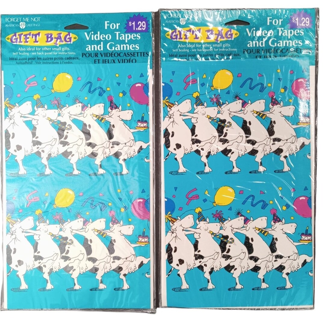 Vintage Video Tape Gift Bags VHS New Set of 2 Videocassette Cows Party ...