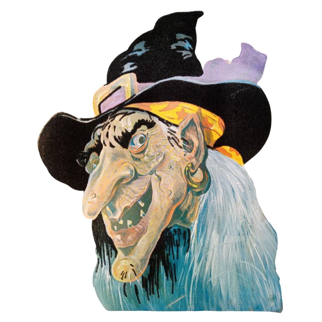 Vintage Halloween Paper Decoration Witch Head Die Cut Double Side ...