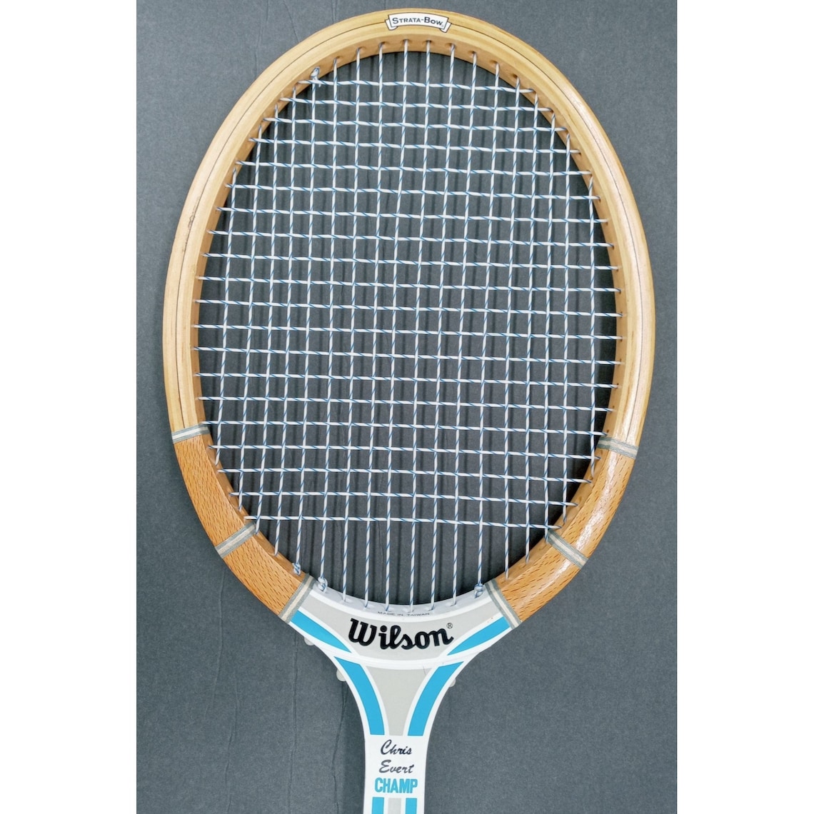 Vintage Wilson Chris Evert Tennis Racket Wooden Strata Bow Champ Blue ...