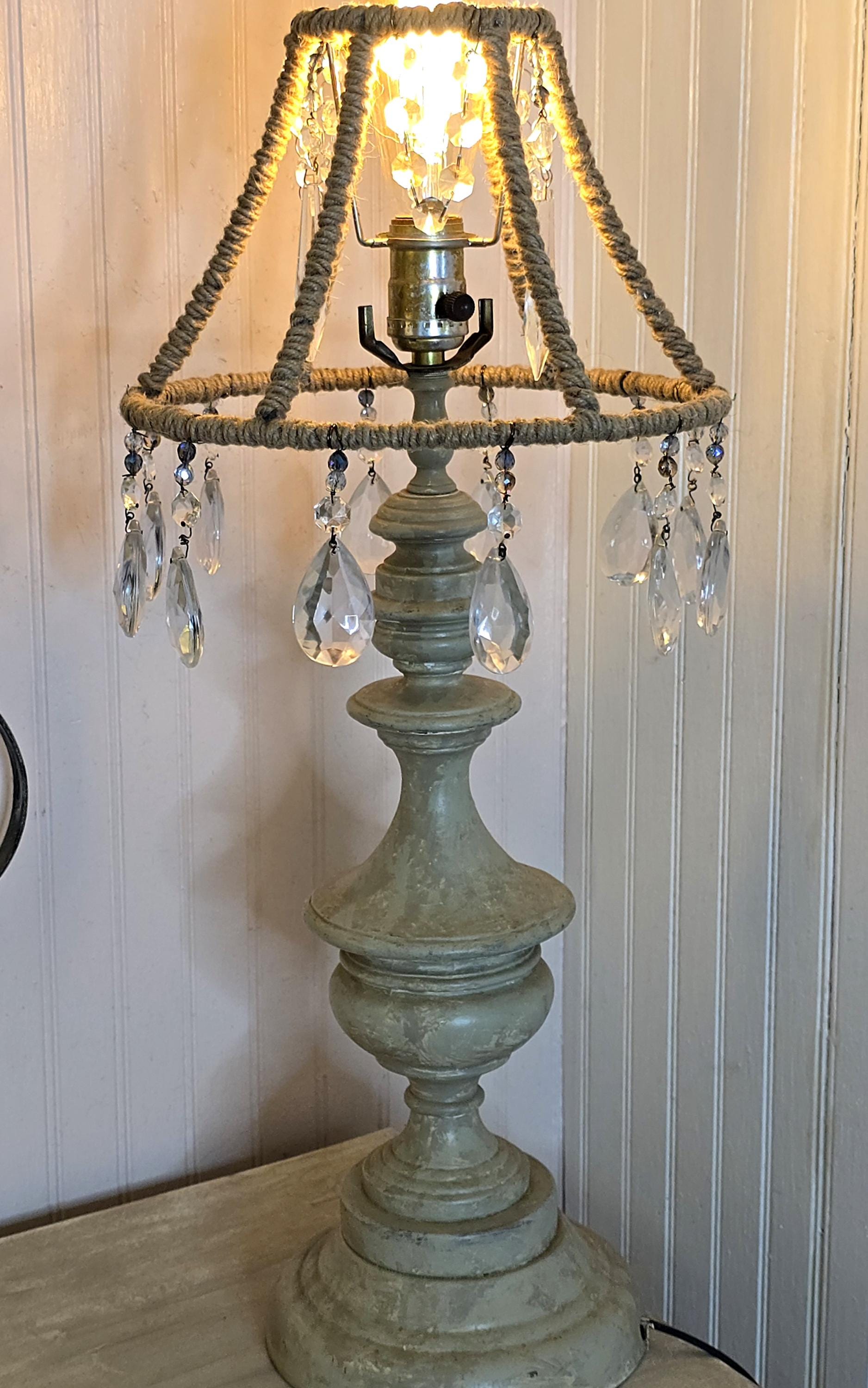 Vintage Lampshade With Vintage Glass Prisms Rustic Elegance Cottagecore ...
