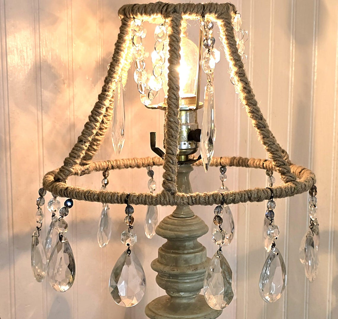 Vintage Lampshade With Vintage Glass Prisms Rustic Elegance Cottagecore ...