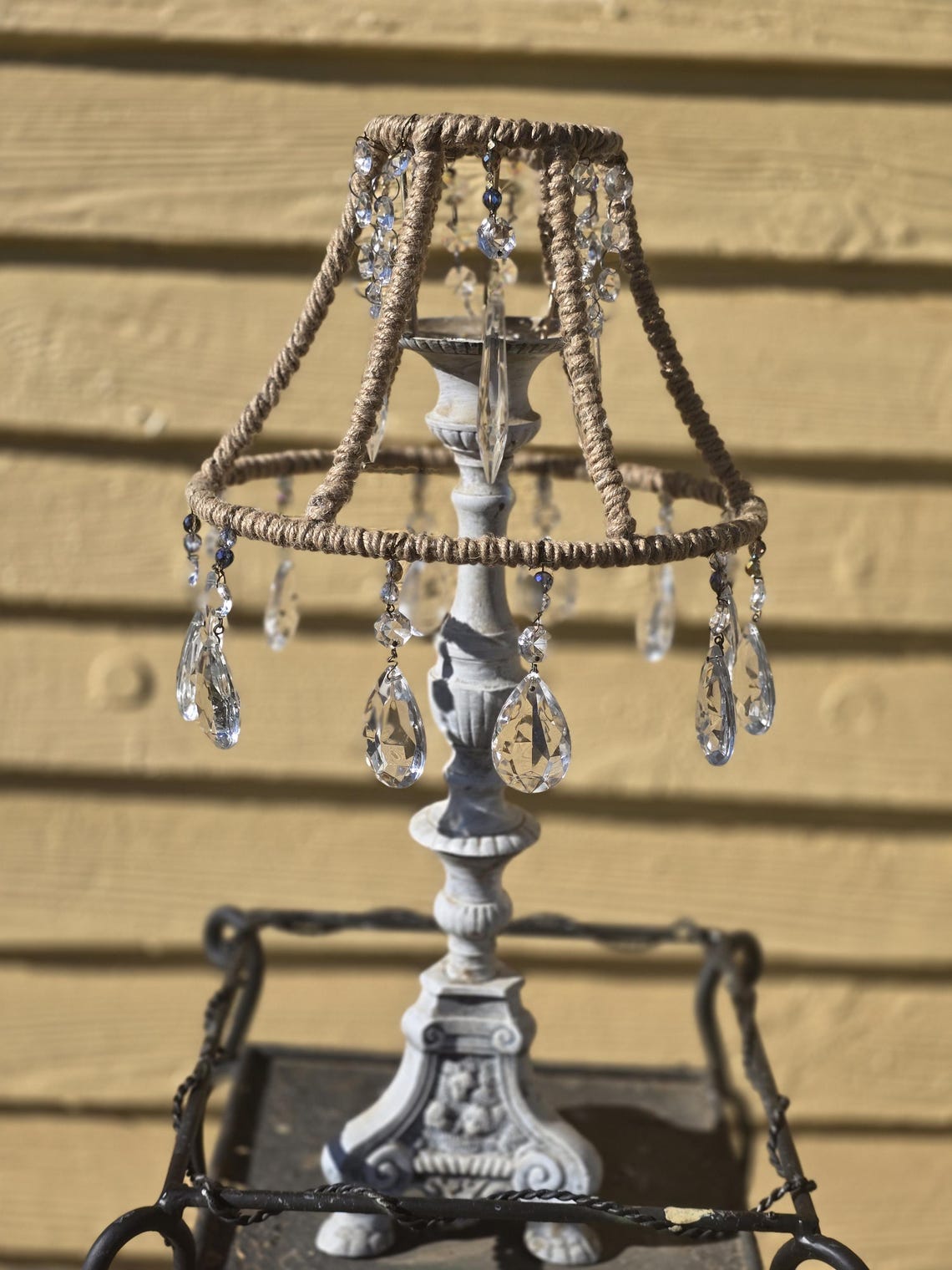 Vintage Lampshade With Vintage Glass Prisms Rustic Elegance Cottagecore ...