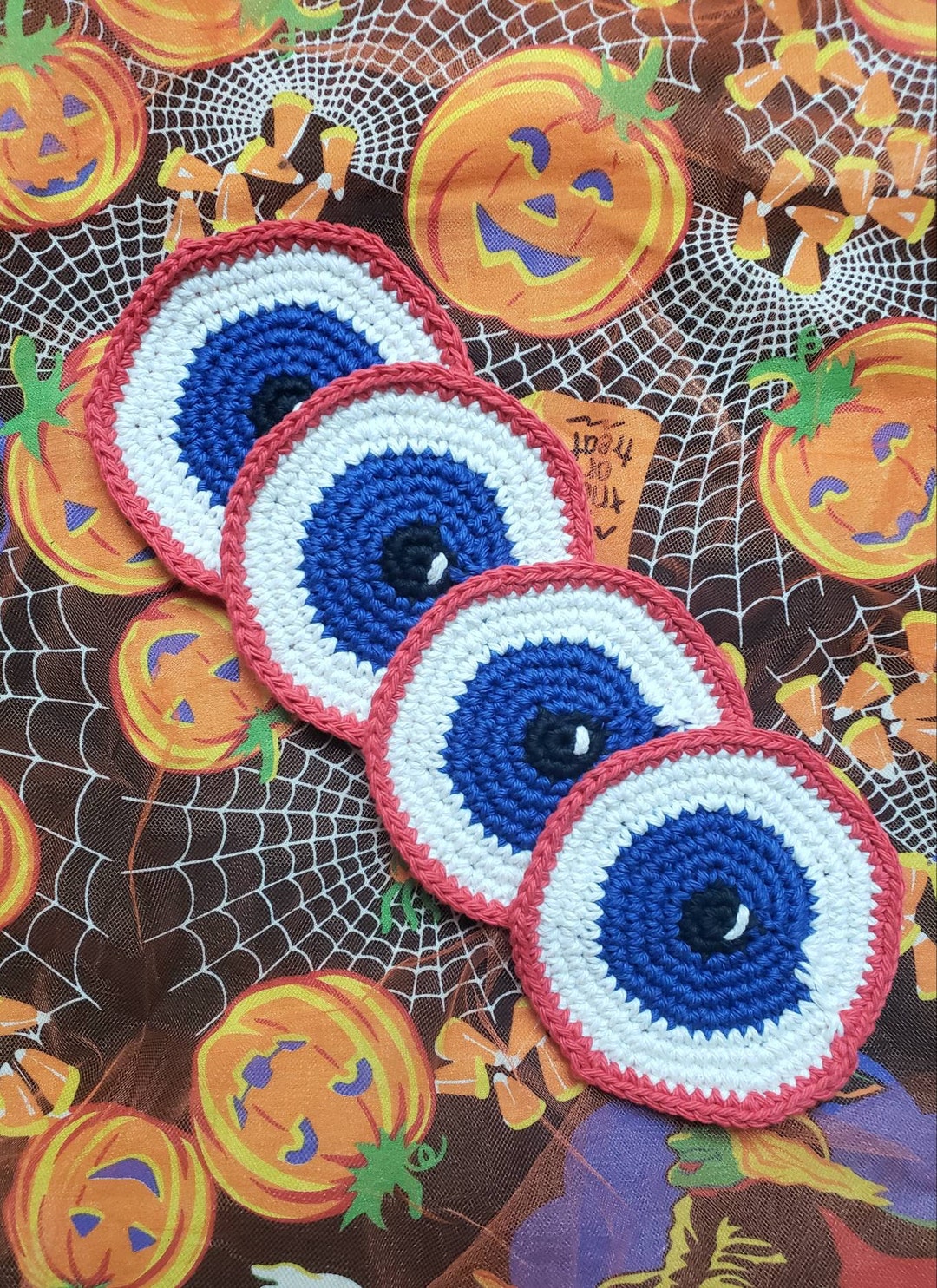 Creepy Eyeball Coaster Set - Crochet Coasters - Cotton Coasters ...
