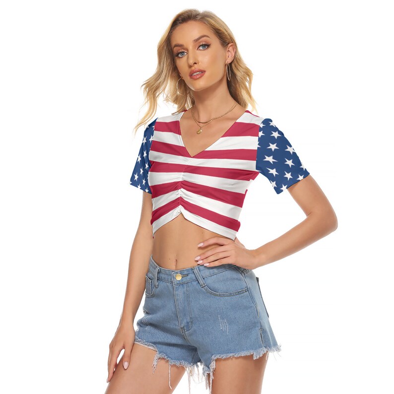American Flag Women's Crop Top USA Flag Outfit Apparel | Etsy