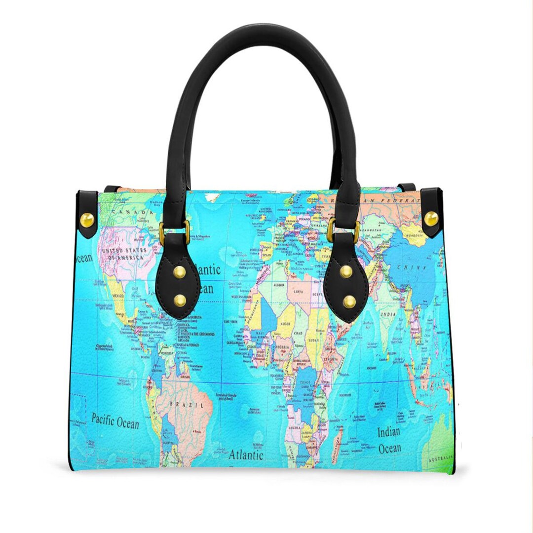 Map Tote Bag, With Black Handle, World Map Design, Earth, Nations Map ...