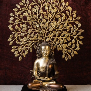 Bodhi Tree Buddha Statue | Lord Buddh | Brass Tree With Wood Stand ...