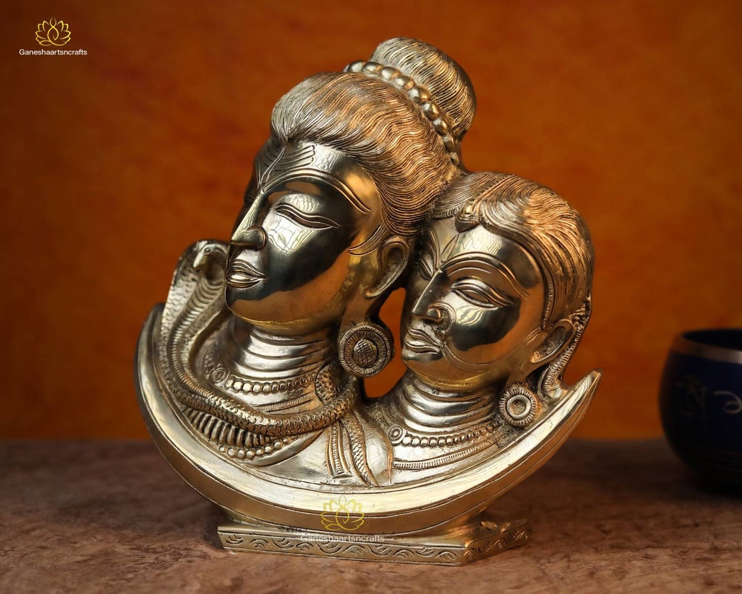 Brass Shiva Parvati Statue on Crescent Moon - Hindu God (9.4") - Etsy