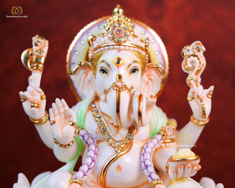 Hand Painted Marble Ganesh Statue - God of Good Luck (27 CM) - Etsy