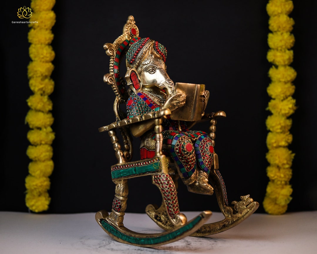 Ganesh Statue | 17 Inch | Ganesha on Rocking Chair | Good Luck God ...