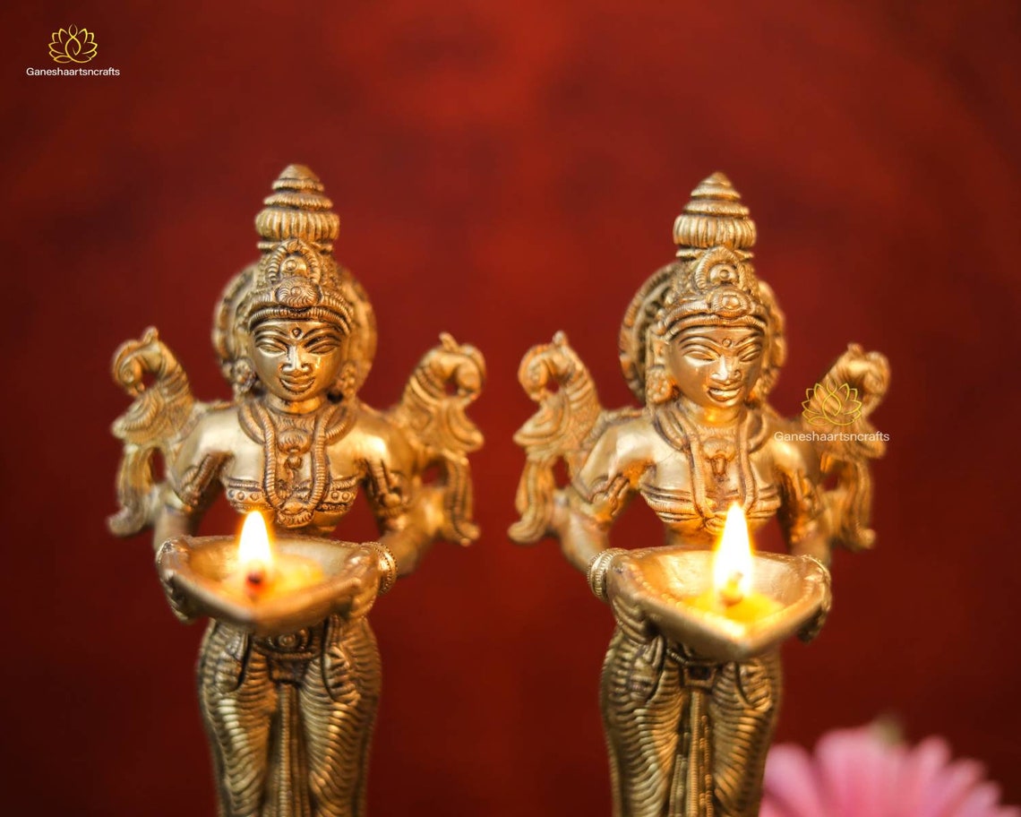 Deep Lakshmi 23 CM brass Deep Lakshmi Statue Diwali Oil - Etsy