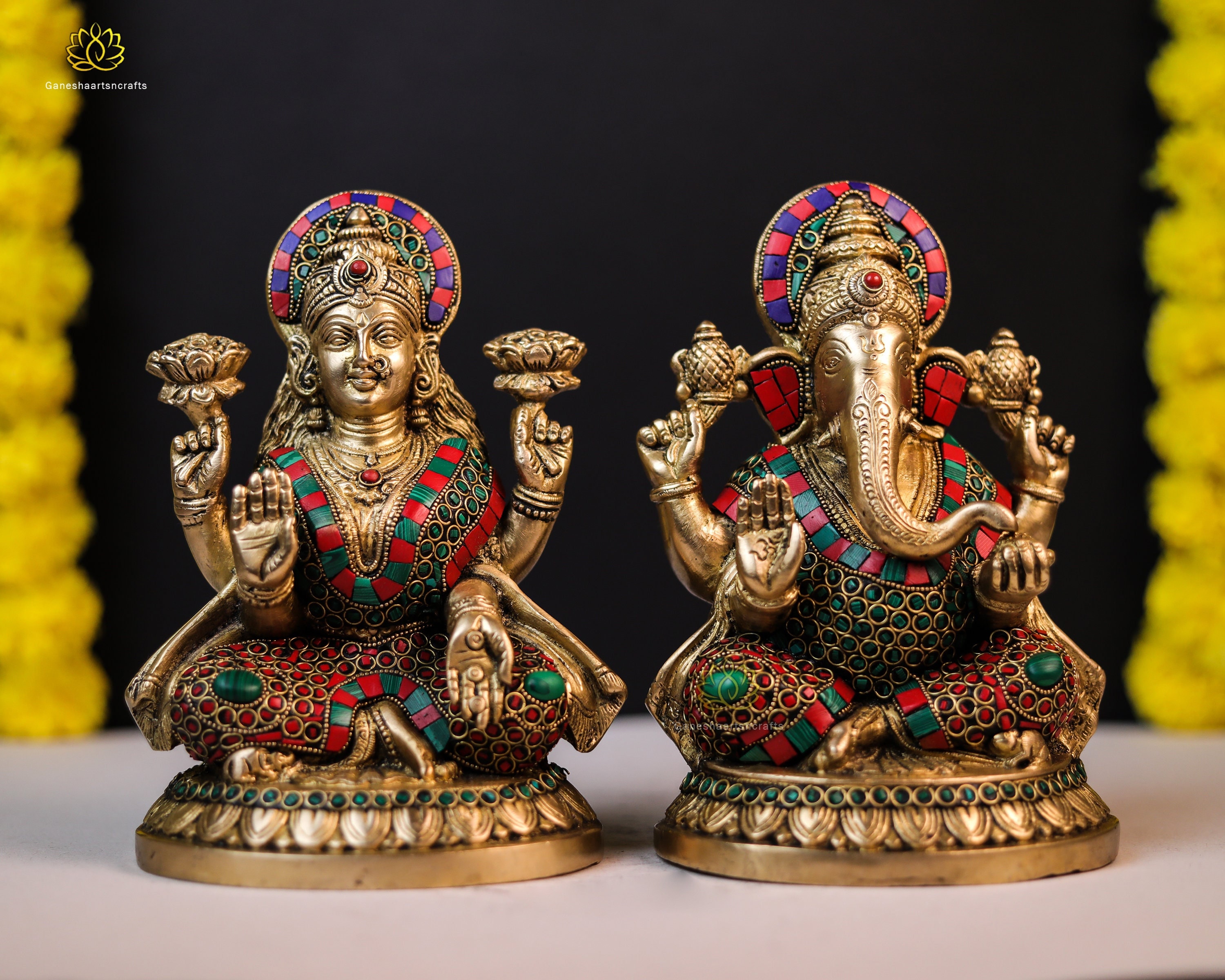 Lakshmi Ganesh Idol 8.5 Inch Laxmi Ganpati Statue Brass - Etsy
