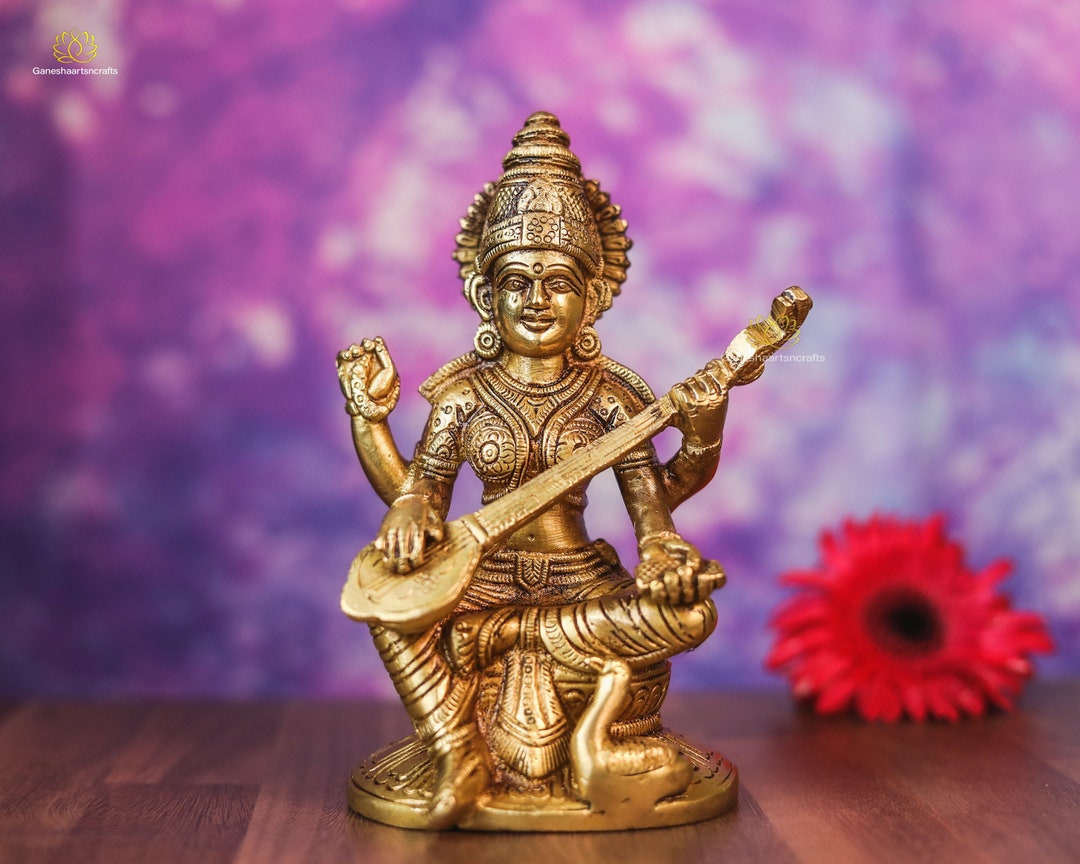 Saraswati Statue Brass Saraswati Idol Veena Saraswati Goddess of ...