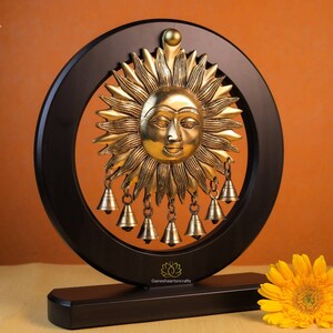 Sun Bell | Wooden Base Surya Idol | Brass Bell of Sun | the Sun God ...