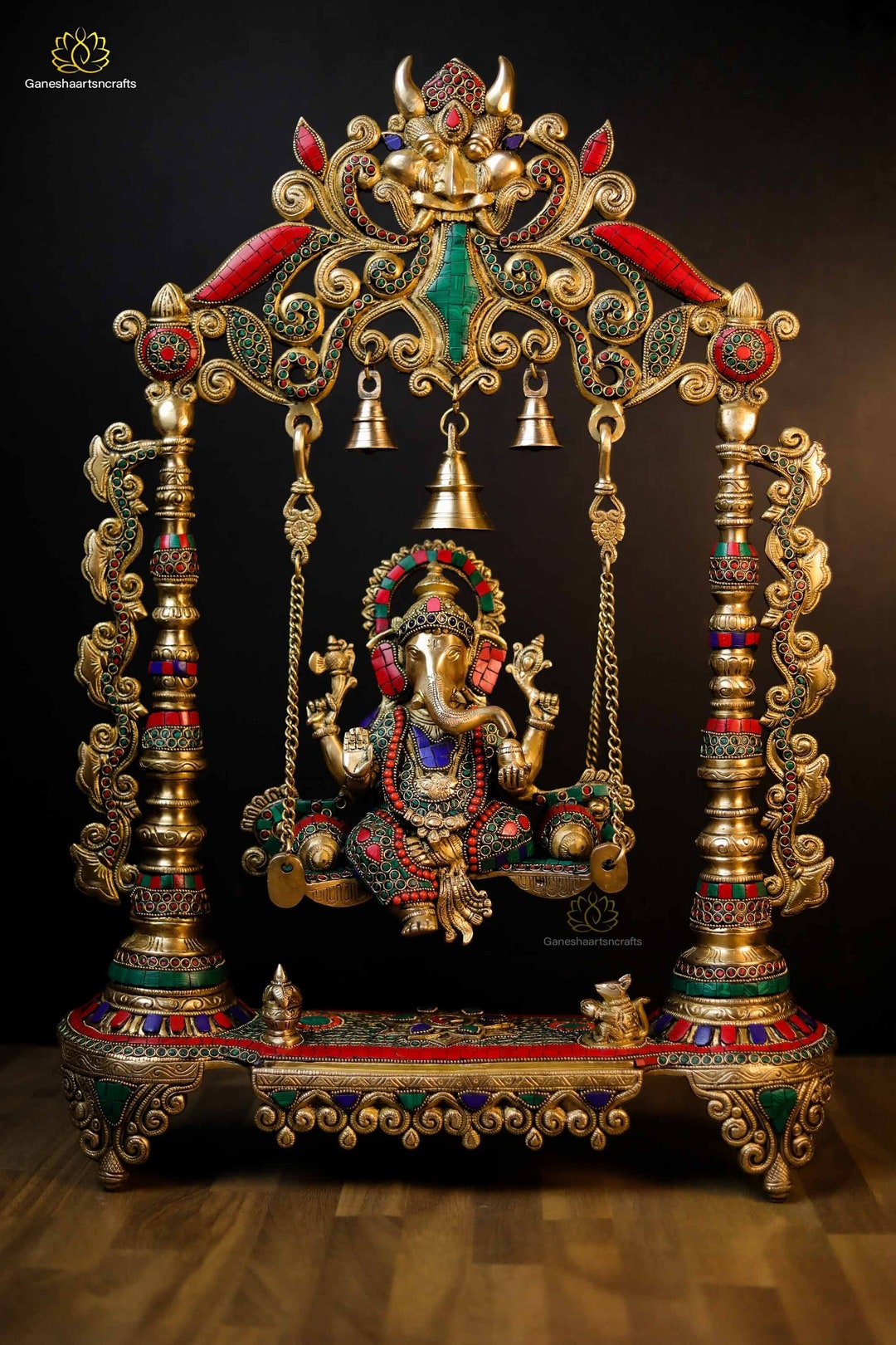 Brass Swing Ganesh Statue Mosaic Stone Ganesha Home Decor Ganesh Idol ...