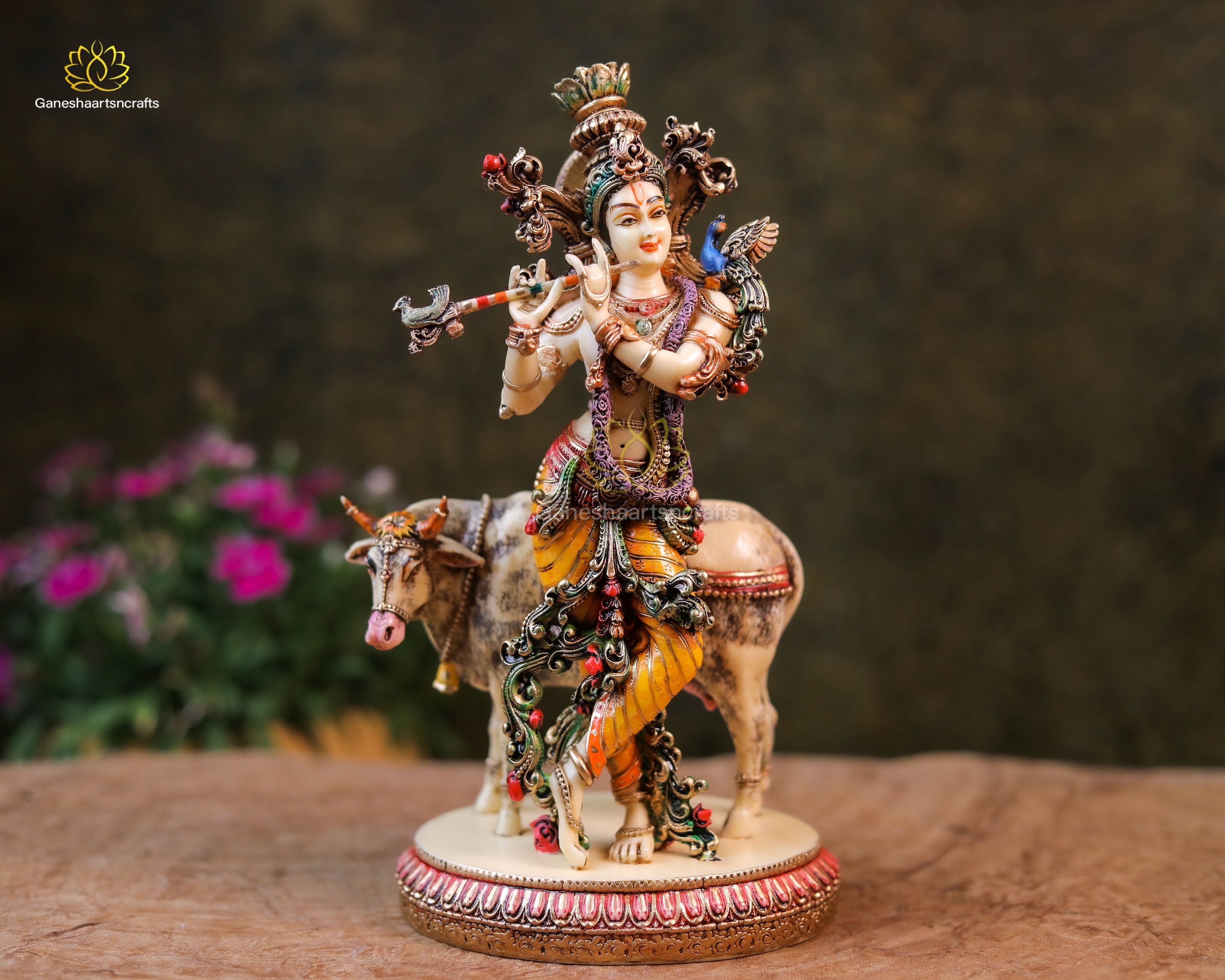 Cow Krishna Statue Lord Krishna Statue Cultured Marble - Etsy Canada