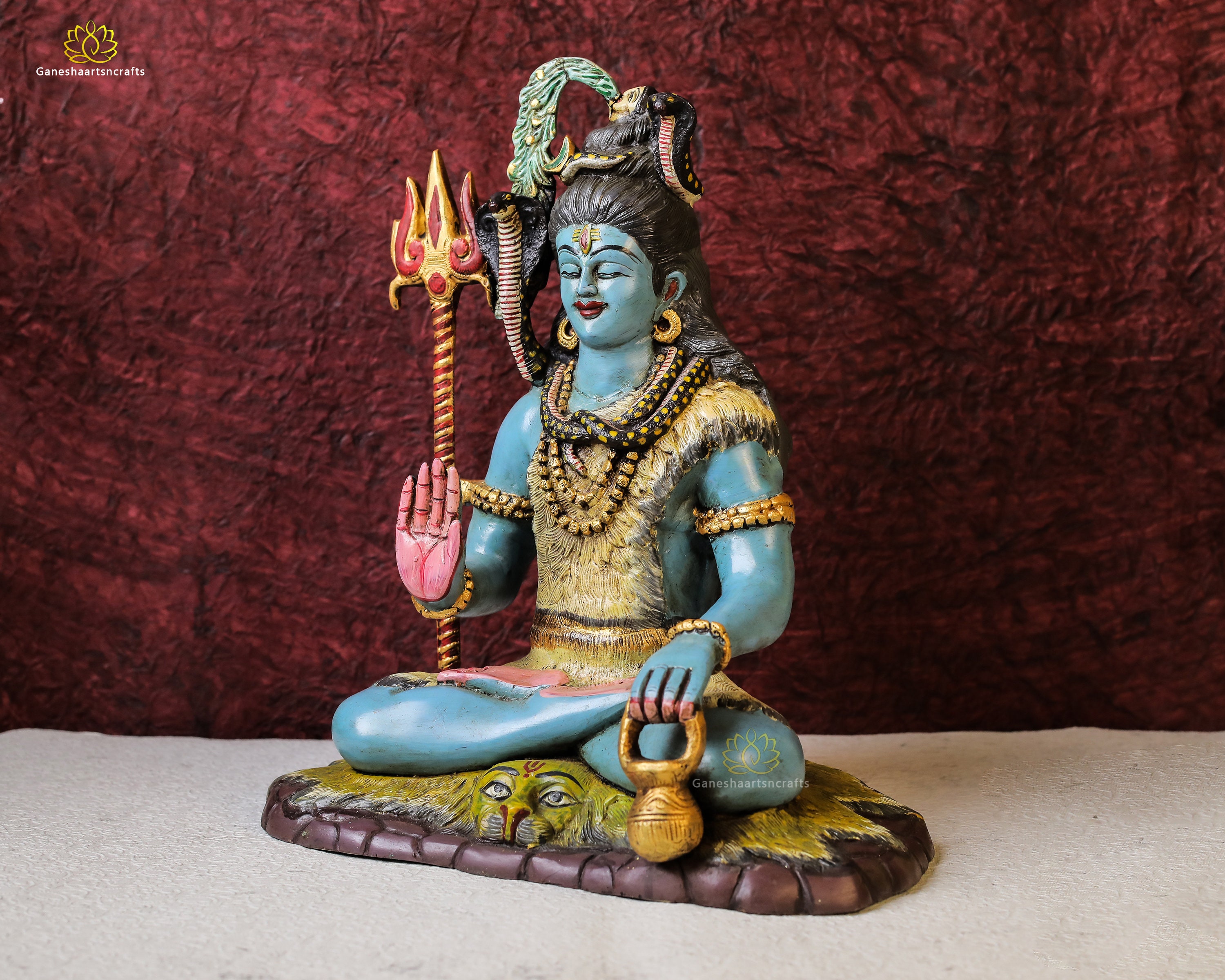 Lord Shiva Statue Brass Hand Painted Shiv Mahadeva - Etsy UK