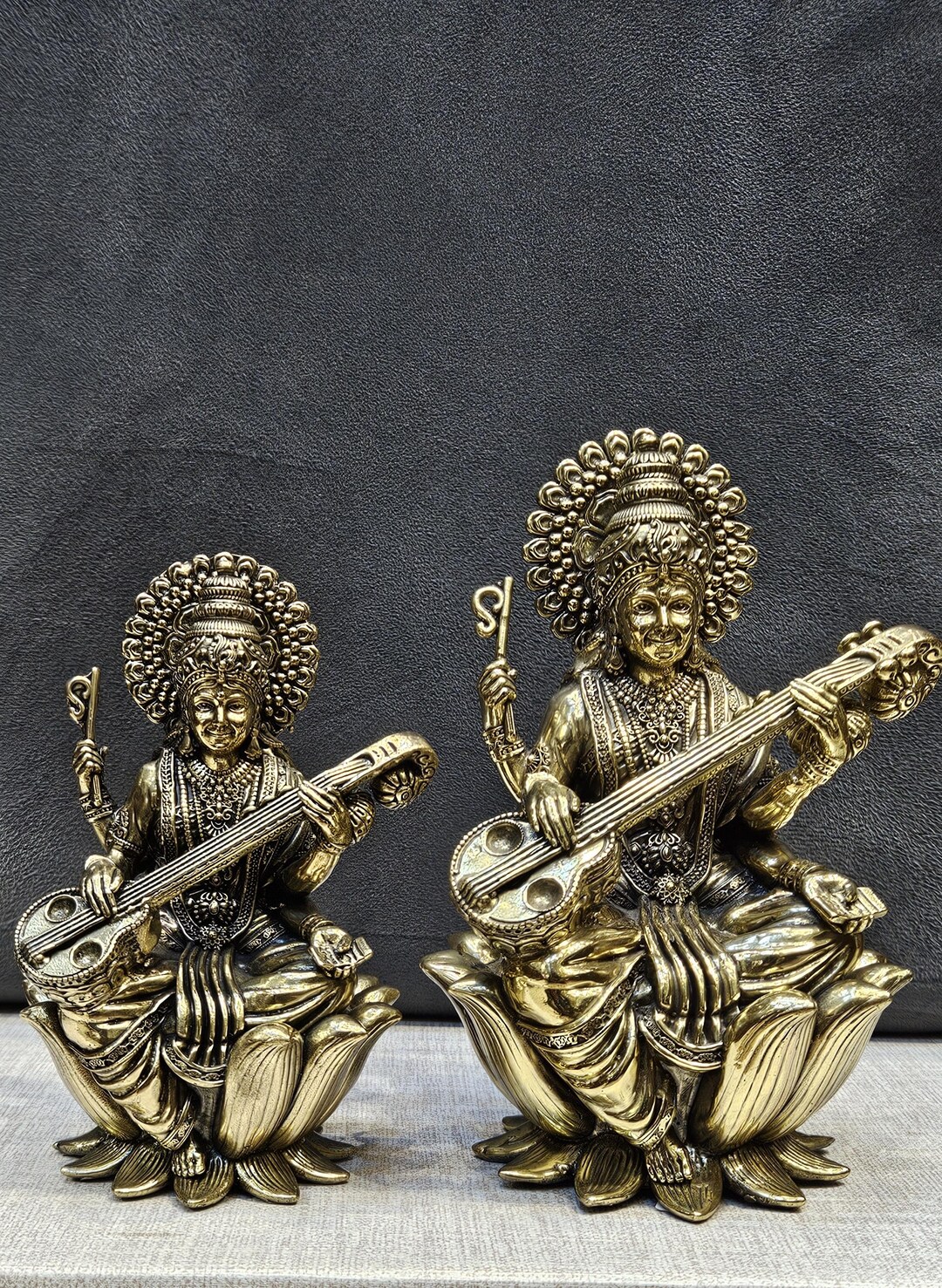 Saraswati Idol | Brass Saraswati on Lotus | Super-fine Vani Devi ...